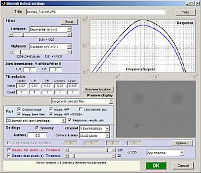 Blemish detection from Imatest filters images by response function ...